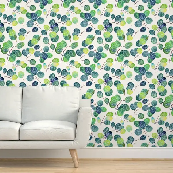 Spoonflower Australian Flora Gum Tree Leaves Leaf Eucalyptus Custom Pre-pasted Wallpaper