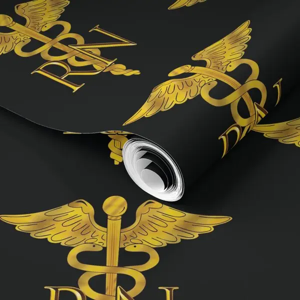 Spoonflower Medical Nurse Health Black And Gold Registered Traditional Wallpaper - Black,brown,gray