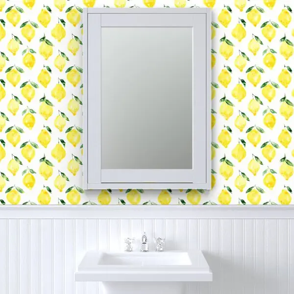 Spoonflower Lemon Fruit Citrus Yellow Kitchen Watercolor Custom Removable Wallpaper