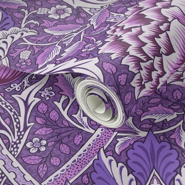 Spoonflower Victorian Botanical Morris Custom Removable Wallpaper - Purple