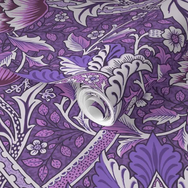 Spoonflower Victorian Botanical Morris Custom Removable Wallpaper - Purple