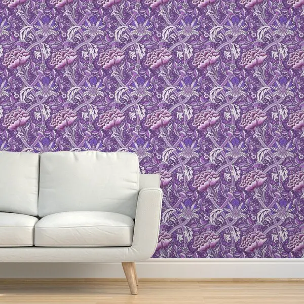 Spoonflower Victorian Botanical Morris Traditional Wallpaper - Purple