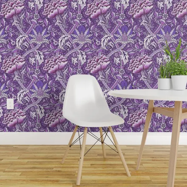 Spoonflower Victorian Botanical Morris Traditional Wallpaper - Purple