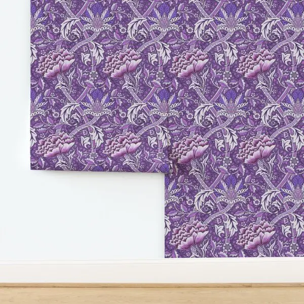 Spoonflower Victorian Botanical Morris Traditional Wallpaper - Purple