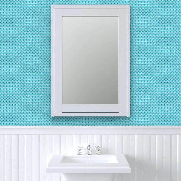 Spoonflower Scalloped Scallop Escallop Cool Colors Custom Pre-pasted Wallpaper - Blue