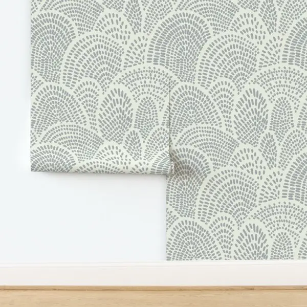 Spoonflower White Cream Grey Dots Abstract Elegant Subtle Custom Removable Wallpaper - Green,gray