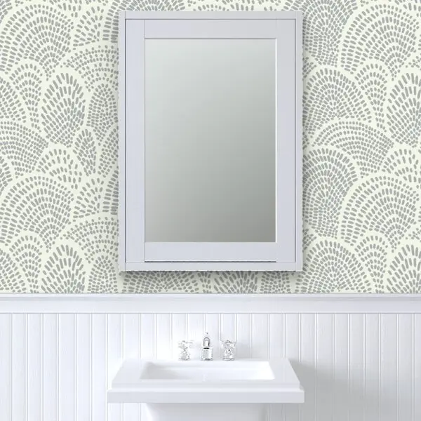Spoonflower White Cream Grey Dots Abstract Elegant Subtle Custom Removable Wallpaper - Green,gray