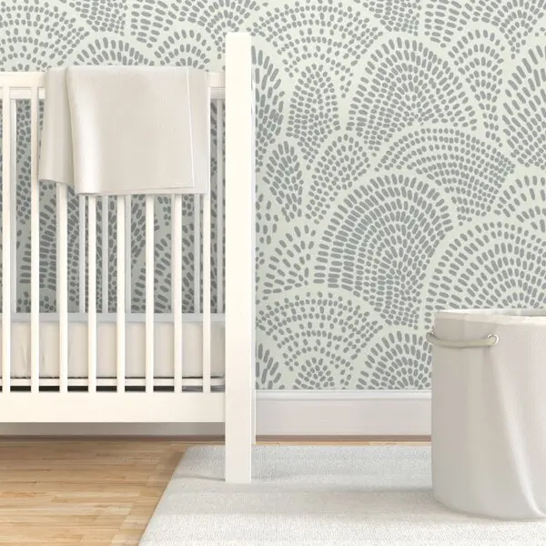 Spoonflower White Cream Grey Dots Abstract Elegant Subtle Custom Removable Wallpaper - Green,gray