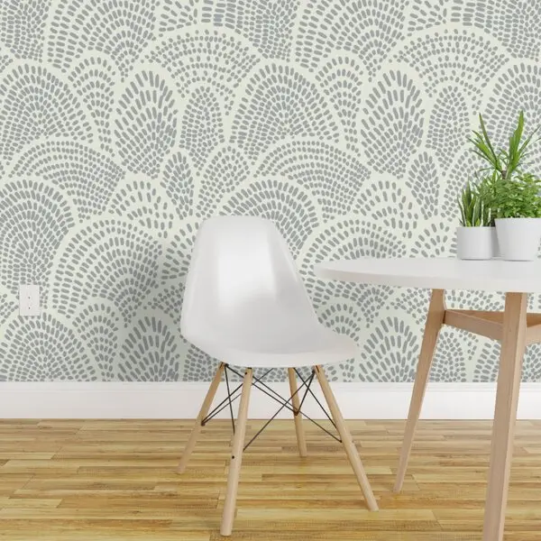 Spoonflower White Cream Grey Dots Abstract Elegant Subtle Custom Removable Wallpaper - Green,gray
