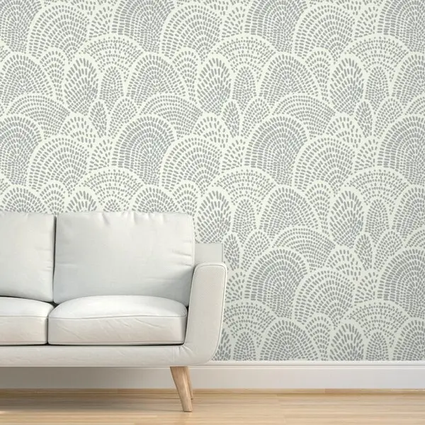 Spoonflower White Cream Grey Dots Abstract Elegant Subtle Custom Removable Wallpaper - Green,gray