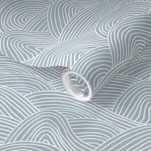 Spoonflower Water Abstract Beach Waves Sea Ocean Wave Custom Pre-pasted Wallpaper - Blue