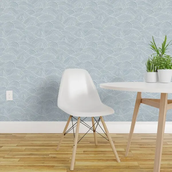 Spoonflower Water Abstract Beach Waves Sea Ocean Wave Custom Pre-pasted Wallpaper - Blue