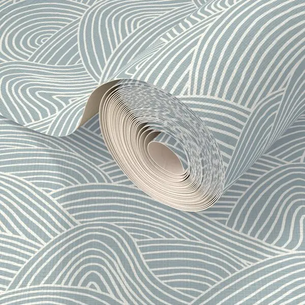 Spoonflower Water Abstract Beach Waves Sea Ocean Wave Custom Pre-pasted Wallpaper - Blue