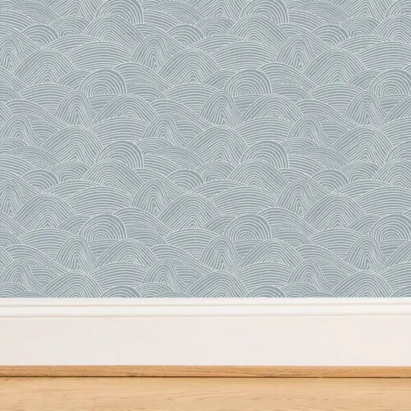 Spoonflower Water Abstract Beach Waves Sea Ocean Wave Custom Pre-pasted Wallpaper - Blue