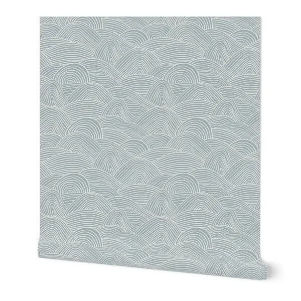 Spoonflower Water Abstract Beach Waves Sea Ocean Wave Custom Pre-pasted Wallpaper - Blue