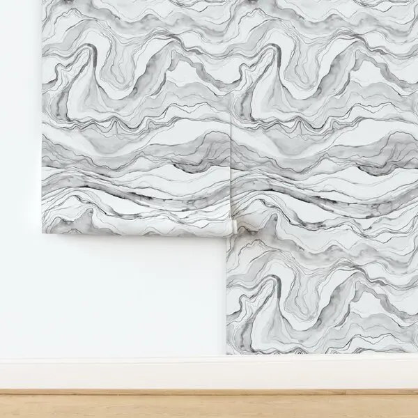 Spoonflower Marble Marbled Stone Texture Grey Marble Marbled Custom Pre-pasted Wallpaper