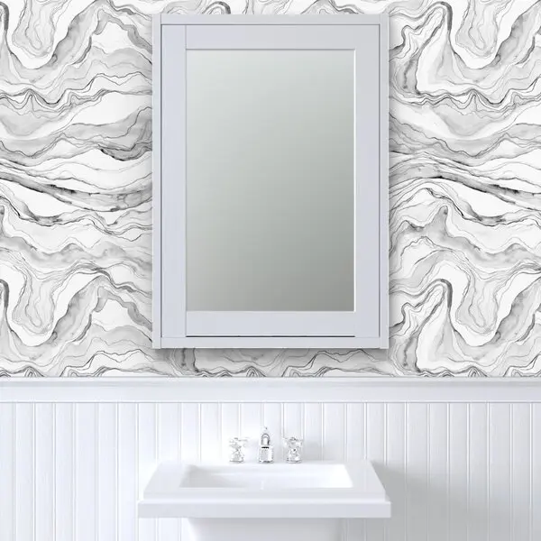 Spoonflower Marble Marbled Stone Texture Grey Marble Marbled Custom Pre-pasted Wallpaper
