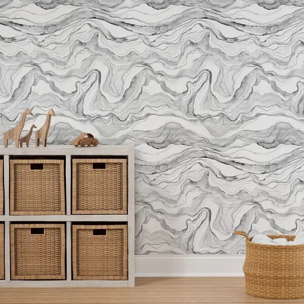 Spoonflower Marble Marbled Stone Texture Grey Marble Marbled Custom Pre-pasted Wallpaper