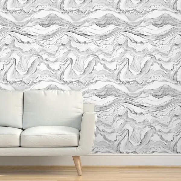 Spoonflower Marble Marbled Stone Texture Grey Marble Marbled Custom Pre-pasted Wallpaper