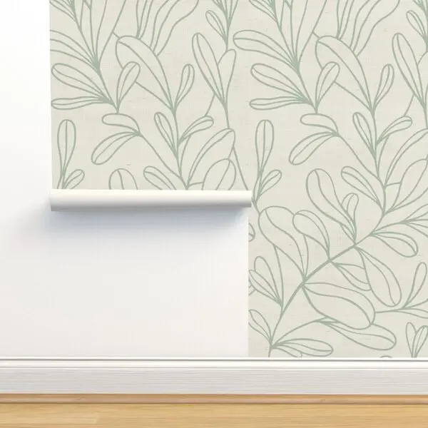 Spoonflower Botanic Sage 100% Natural Sisal Grasscloth Wallcovering