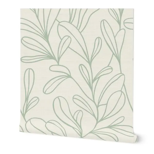 Spoonflower Botanic Sage 100% Natural Sisal Grasscloth Wallcovering