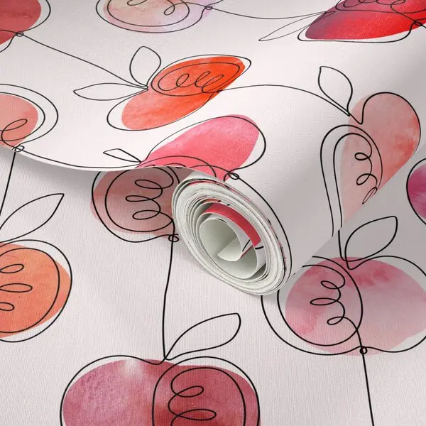 Spoonflower Pink Red Nature Apples Food Novelty Traditional Wallpaper - Red,gray,pink