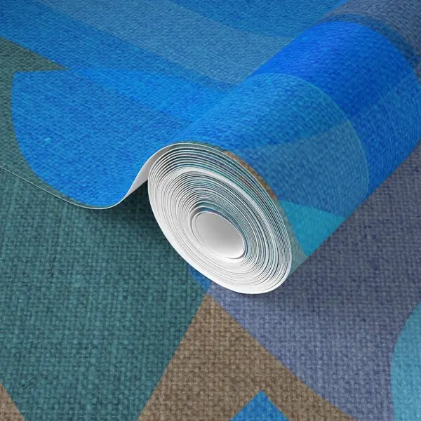 Spoonflower Mid Century Colour Blocks Luminous Custom Removable Wallpaper - Blue