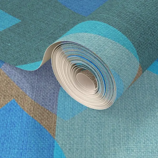 Spoonflower Mid Century Colour Blocks Luminous Custom Removable Wallpaper - Blue