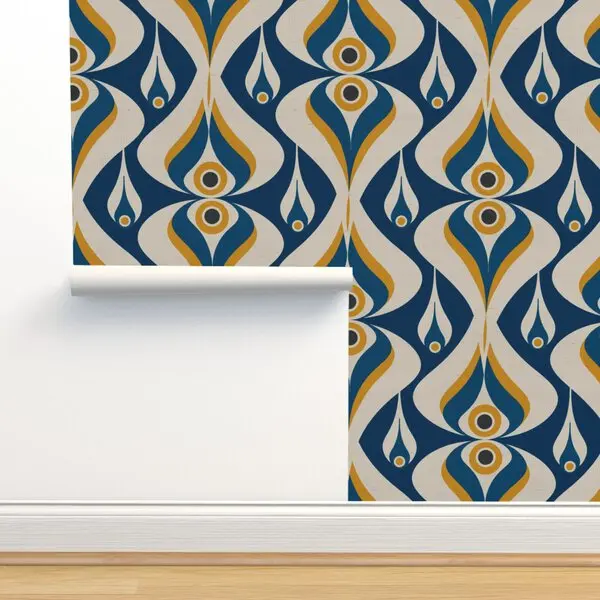 Spoonflower Mid Modern 2 Ocean Large 100% Natural Sisal Grasscloth Wallcovering