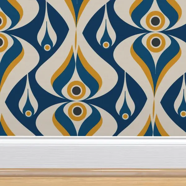 Spoonflower Mid Modern 2 Ocean Large 100% Natural Sisal Grasscloth Wallcovering
