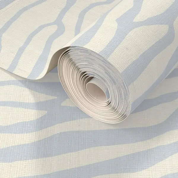 Spoonflower Water Stripes Zebra Waves Nursery Large Scale 100% Natural Sisal Grasscloth Wallcovering - White,blue,gray