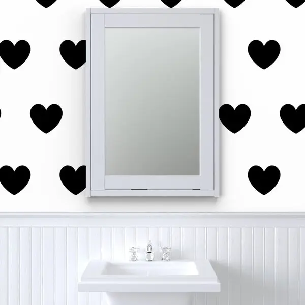 Spoonflower Black Hearts Kitsch Polka Fun Custom Pre-pasted Wallpaper