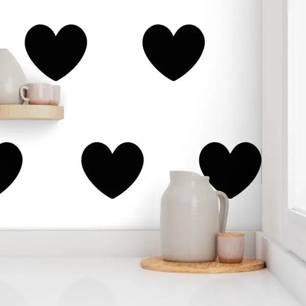 Spoonflower Black Hearts Kitsch Polka Fun Custom Pre-pasted Wallpaper