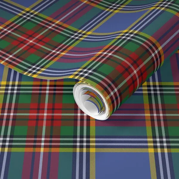 Spoonflower Tartan Plaid Scottish Blue Red Yellow Black Traditional Wallpaper - Blue,brown