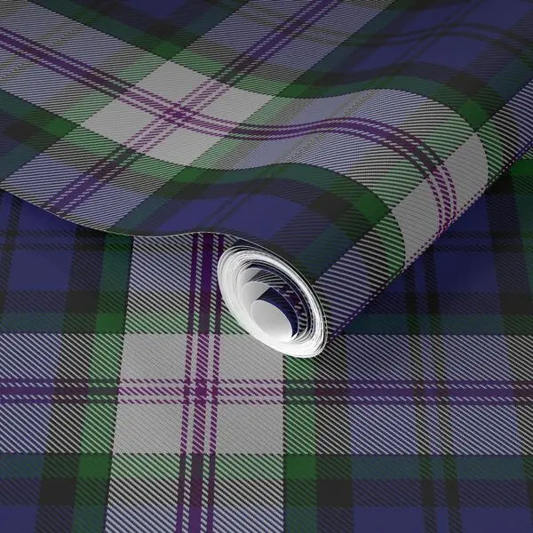 Spoonflower Plaid Tartan Scotland Highlands Kilt Custom Removable Wallpaper - Blue,gray,purple