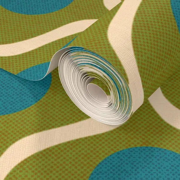 Spoonflower Mo Springs Ogee 100% Natural Sisal Grasscloth Wallcovering - Green