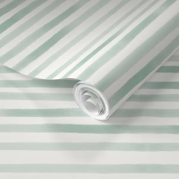 Spoonflower Stripes Pin Mint Watercolor Marker Hand Drawn Traditional Wallpaper - Gray,green
