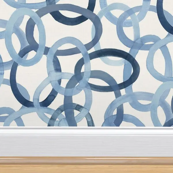 Spoonflower Mimi Circles Navy Blue Cream 100% Natural Sisal Grasscloth Wallcovering