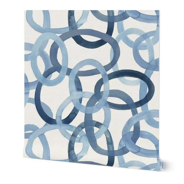 Spoonflower Mimi Circles Navy Blue Cream 100% Natural Sisal Grasscloth Wallcovering