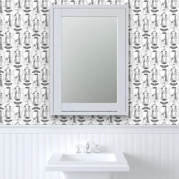 Spoonflower Vote Suffragettes Females Custom Pre-pasted Wallpaper - White,gray