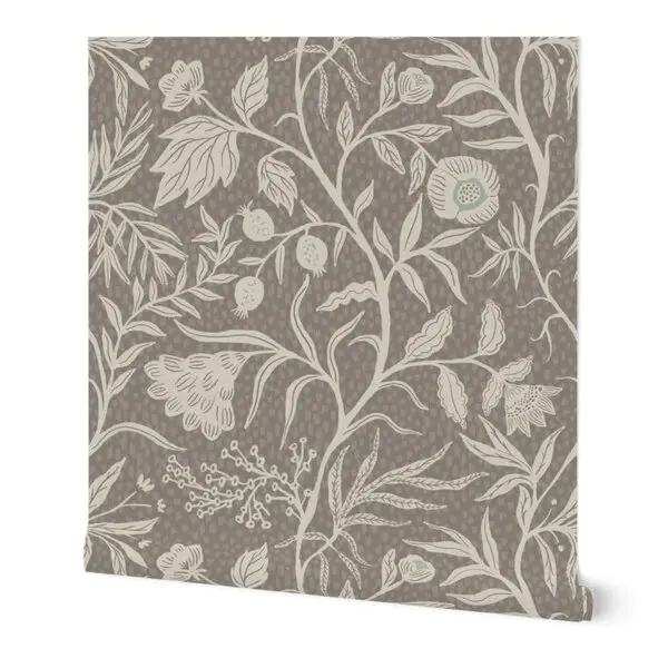 Spoonflower Brenna Brown Grey 100% Natural Sisal Grasscloth Wallcovering - Brown,gray,beige