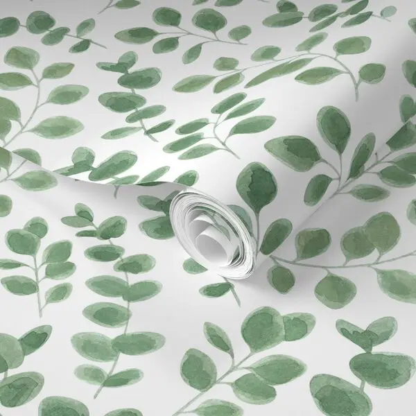 Spoonflower Flower Green Floral Nature Leaf Fresh Australian Custom Pre-pasted Wallpaper - Gray,green