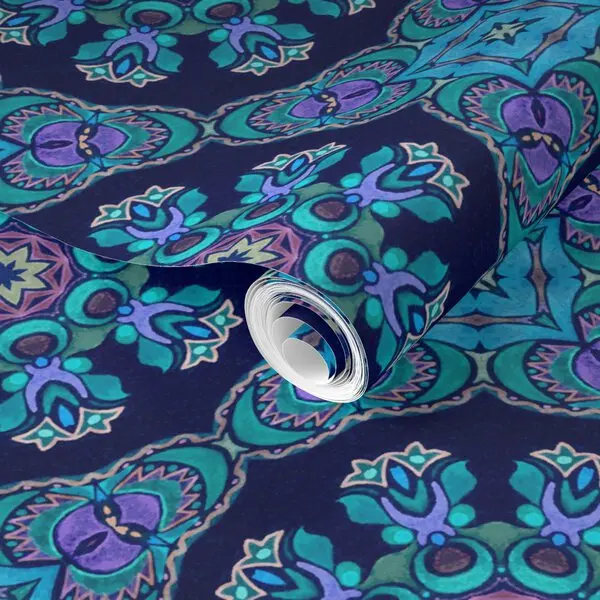 Spoonflower Geometric Cool Abstract Dark Kaleidoscope Traditional Wallpaper