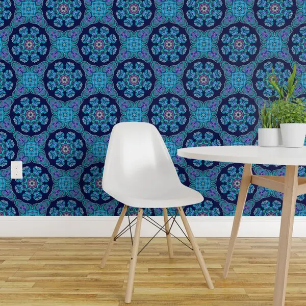Spoonflower Geometric Cool Abstract Dark Kaleidoscope Traditional Wallpaper