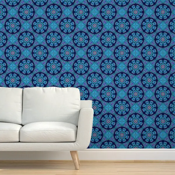 Spoonflower Geometric Cool Abstract Dark Kaleidoscope Traditional Wallpaper