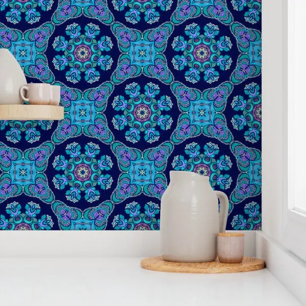 Spoonflower Geometric Cool Abstract Dark Kaleidoscope Traditional Wallpaper