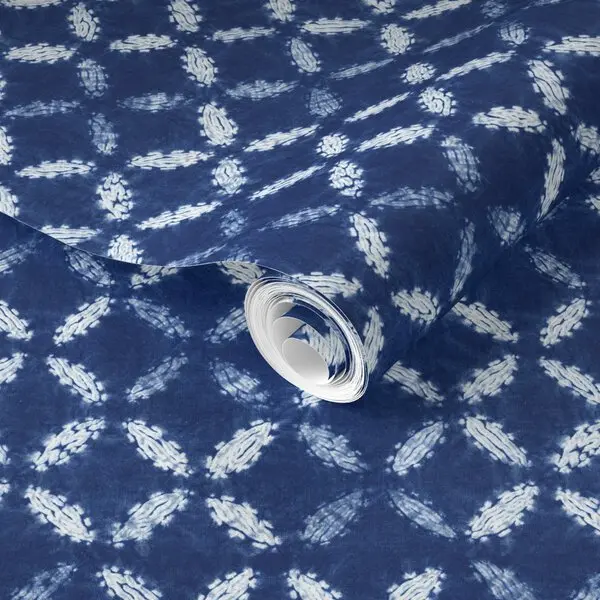 Spoonflower Shibori Indigo White Japanese Circles Modern Custom Removable Wallpaper - Blue,indigo