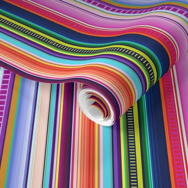 Spoonflower Multicolor Mexican Inspired Stripe Cinco Custom Removable Wallpaper - Rainbow