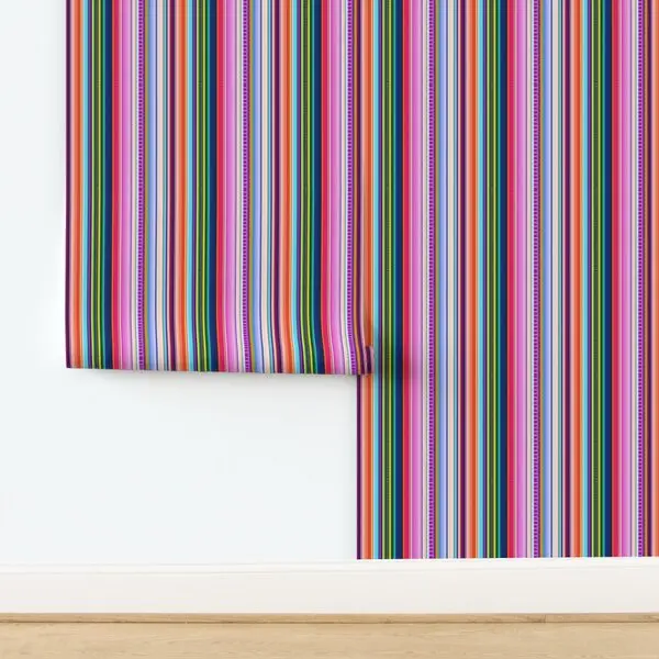 Spoonflower Multicolor Mexican Inspired Stripe Cinco Custom Removable Wallpaper