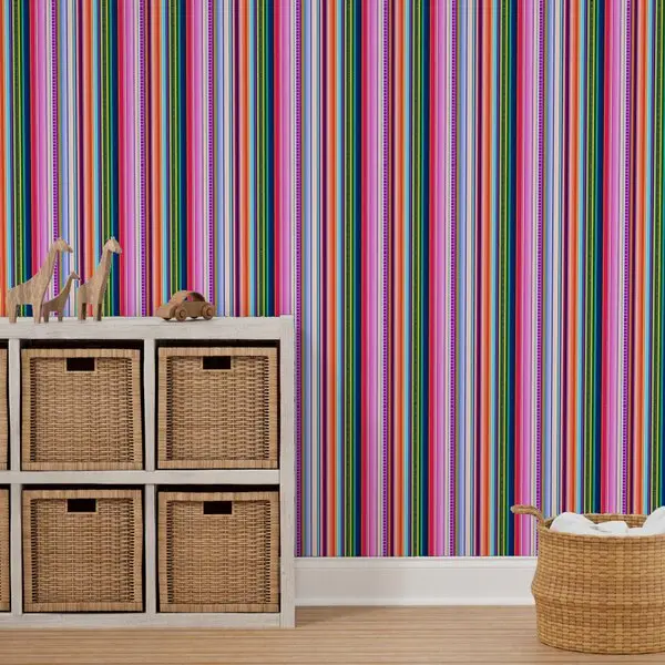 Spoonflower Multicolor Mexican Inspired Stripe Cinco Custom Removable Wallpaper